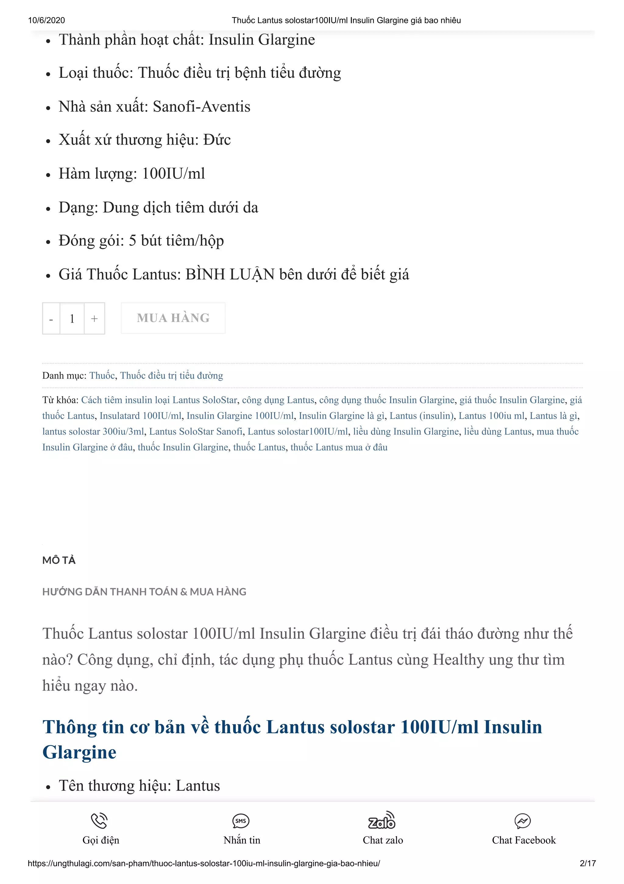 Thuoc lantus solostar 100 iu ml insulin glargine gia bao nhieu | PDF