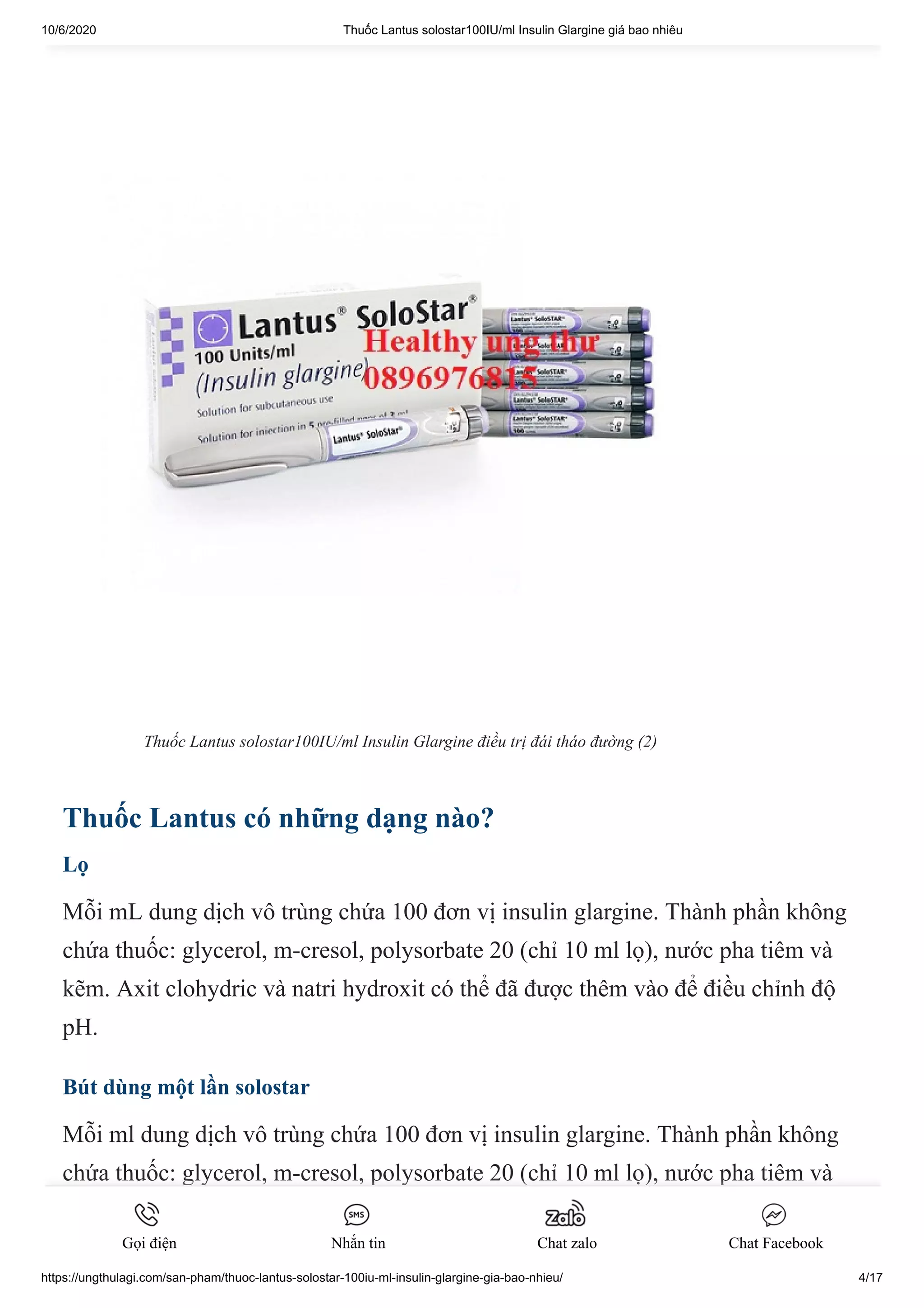 Thuoc lantus solostar 100 iu ml insulin glargine gia bao nhieu | PDF