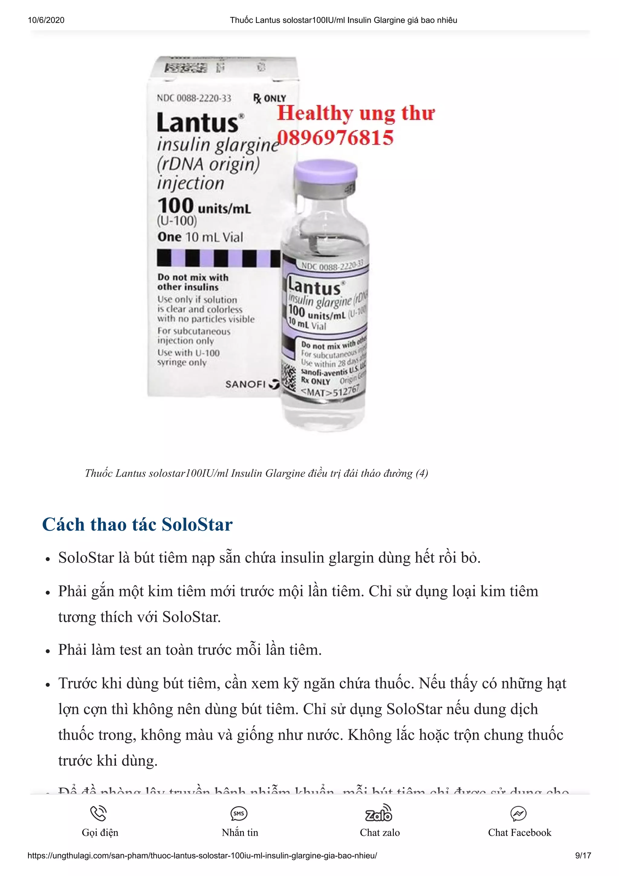 Thuoc lantus solostar 100 iu ml insulin glargine gia bao nhieu | PDF
