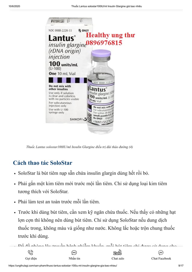 Thuoc lantus solostar 100 iu ml insulin glargine gia bao nhieu | PDF