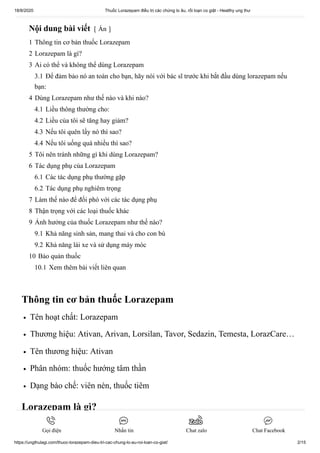 Thuoc lorazepam dieu tri cac chung lo au roi loan co giat | PDF