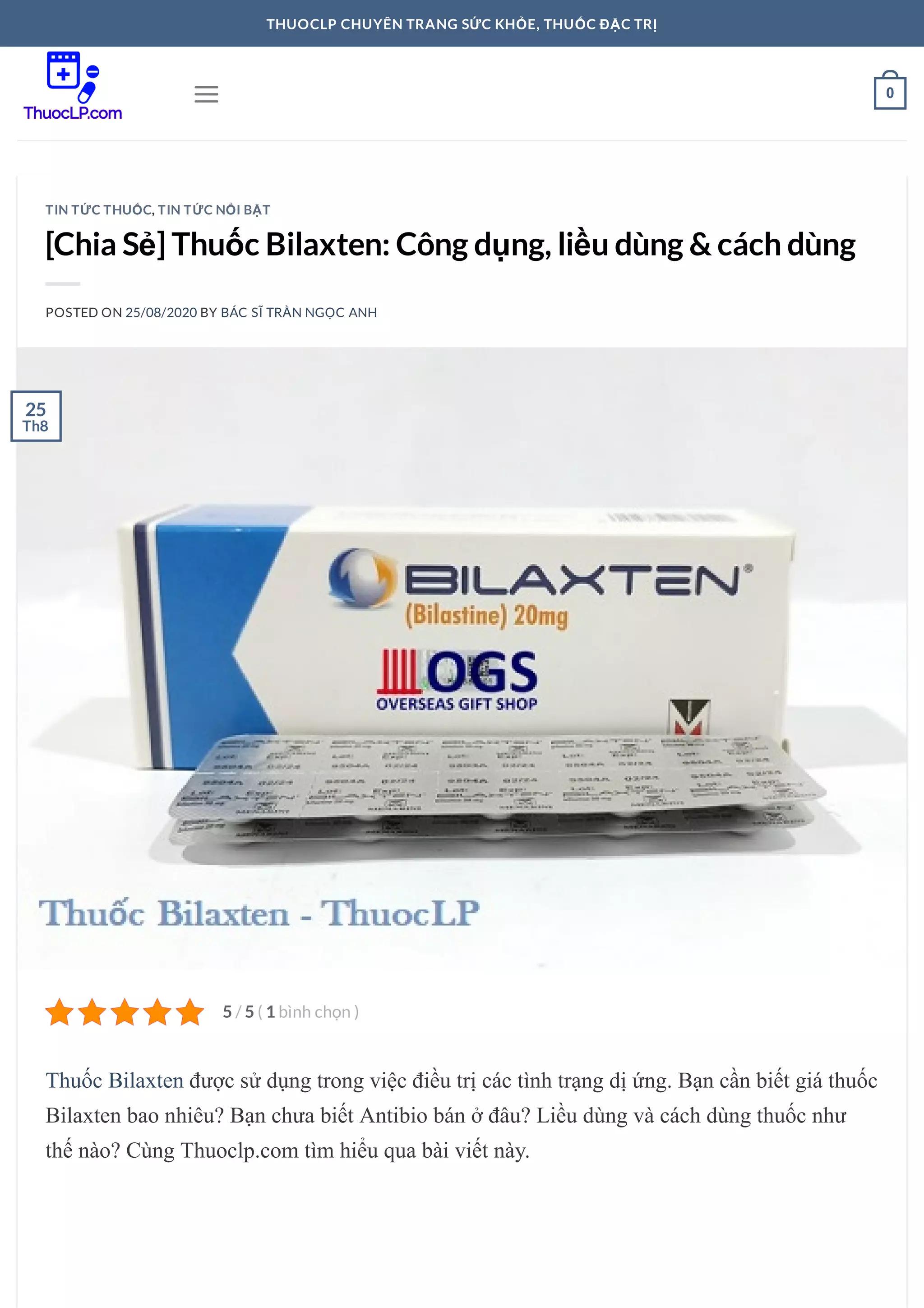 Thuoc Bilaxten Cong dung lieu dung va tuong tac thuoc | ThuocLP | PDF