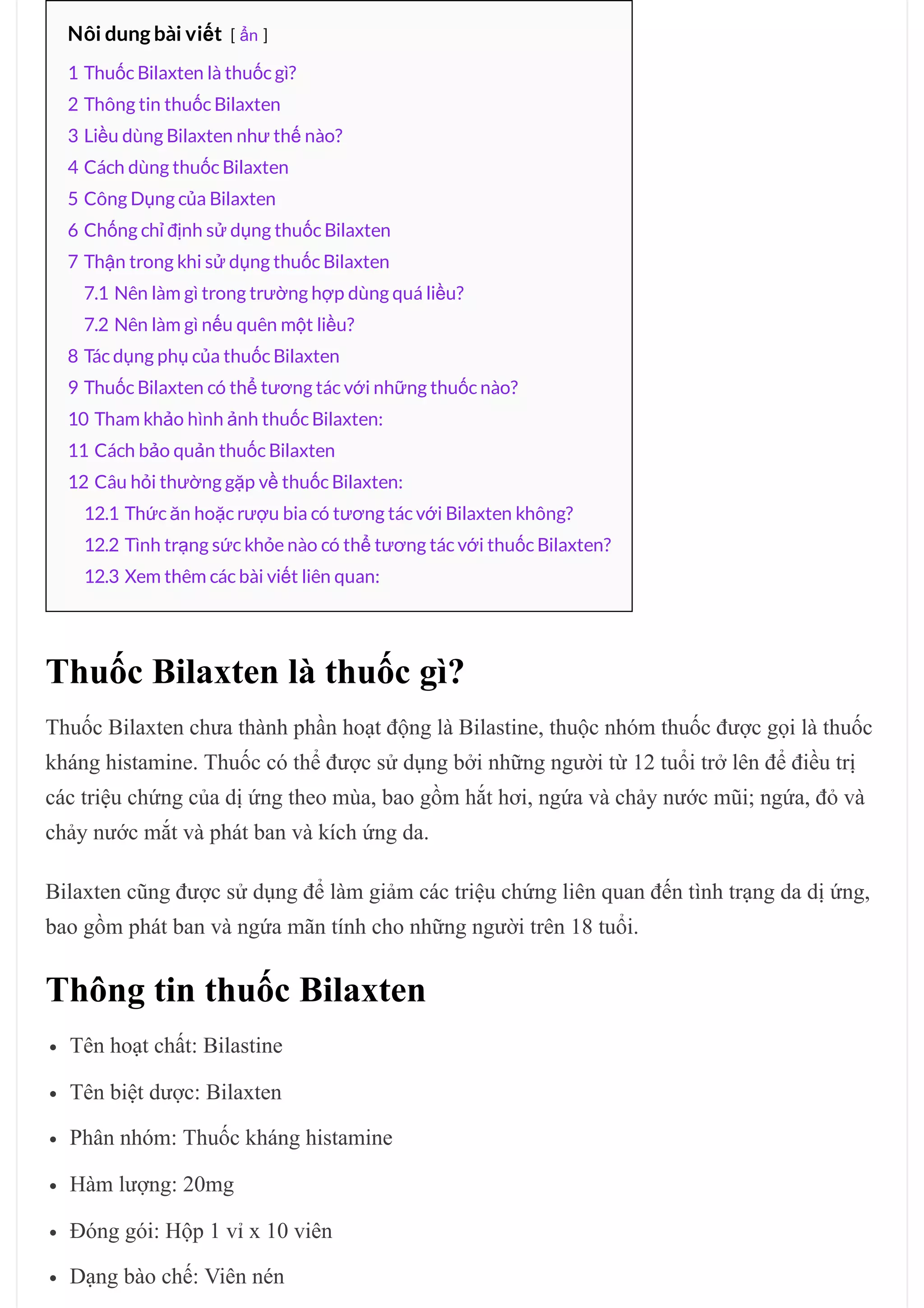 Thuoc Bilaxten Cong dung lieu dung va tuong tac thuoc | ThuocLP | PDF