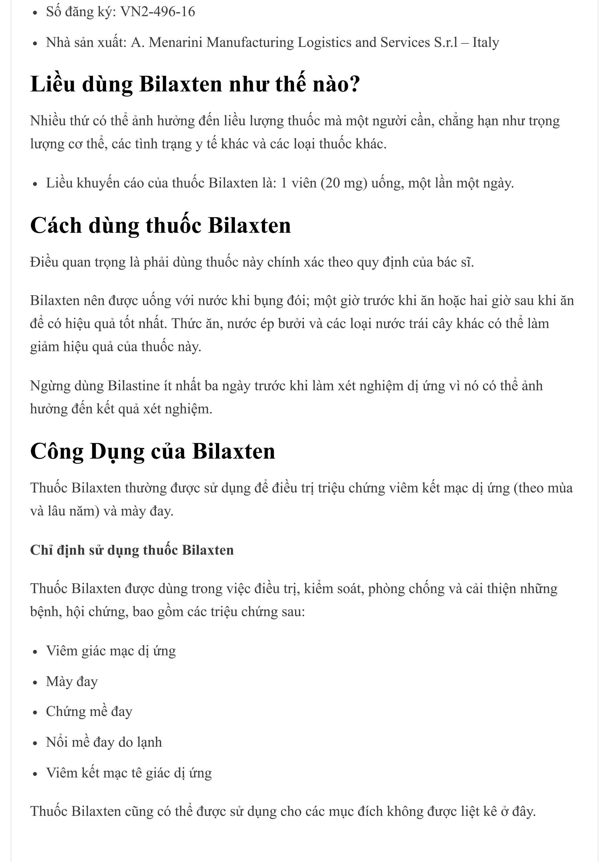 Thuoc Bilaxten Cong dung lieu dung va tuong tac thuoc | ThuocLP | PDF