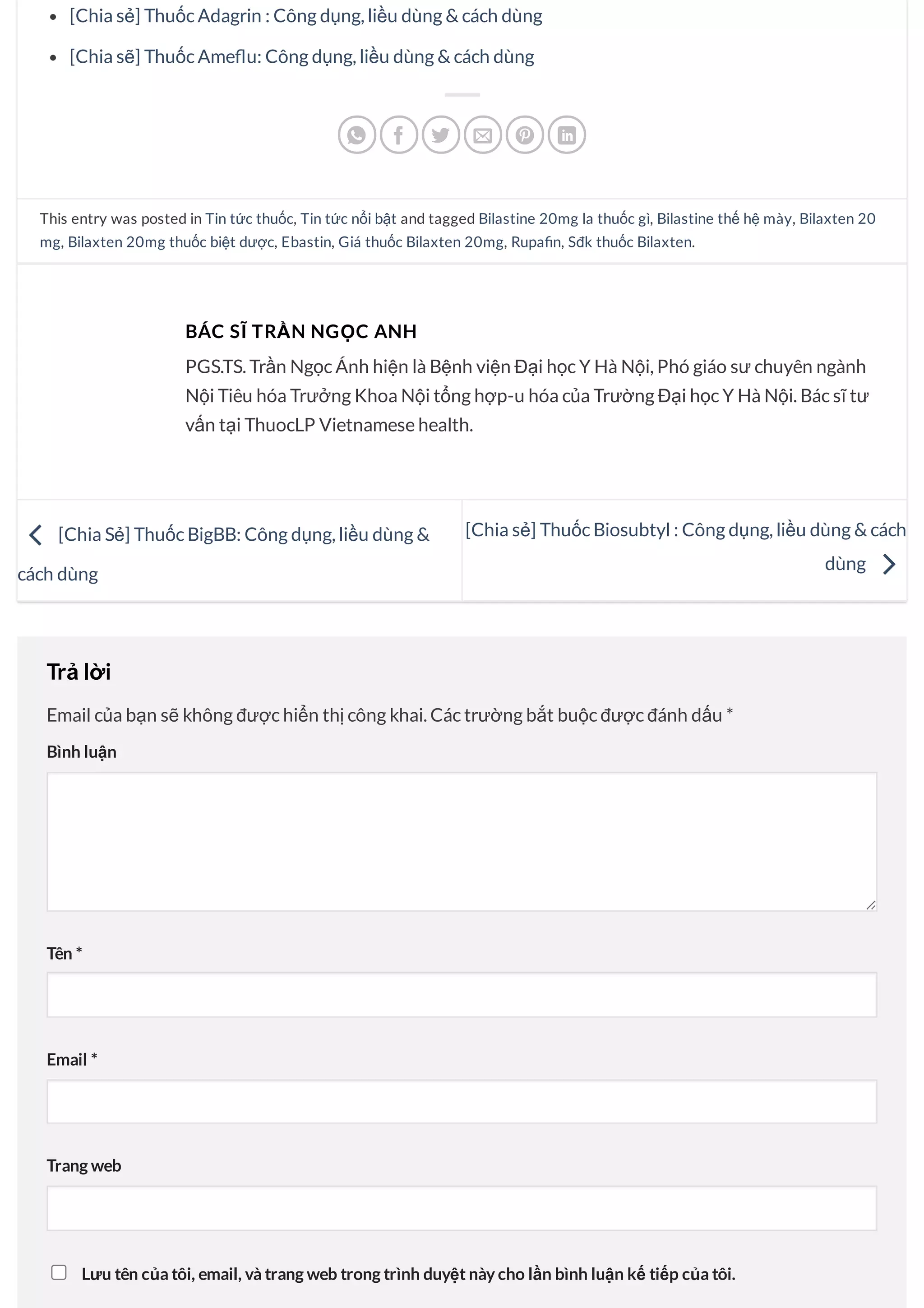 Thuoc Bilaxten Cong dung lieu dung va tuong tac thuoc | ThuocLP | PDF