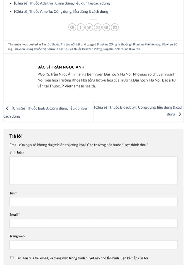 Thuoc Bilaxten Cong dung lieu dung va tuong tac thuoc | ThuocLP | PDF