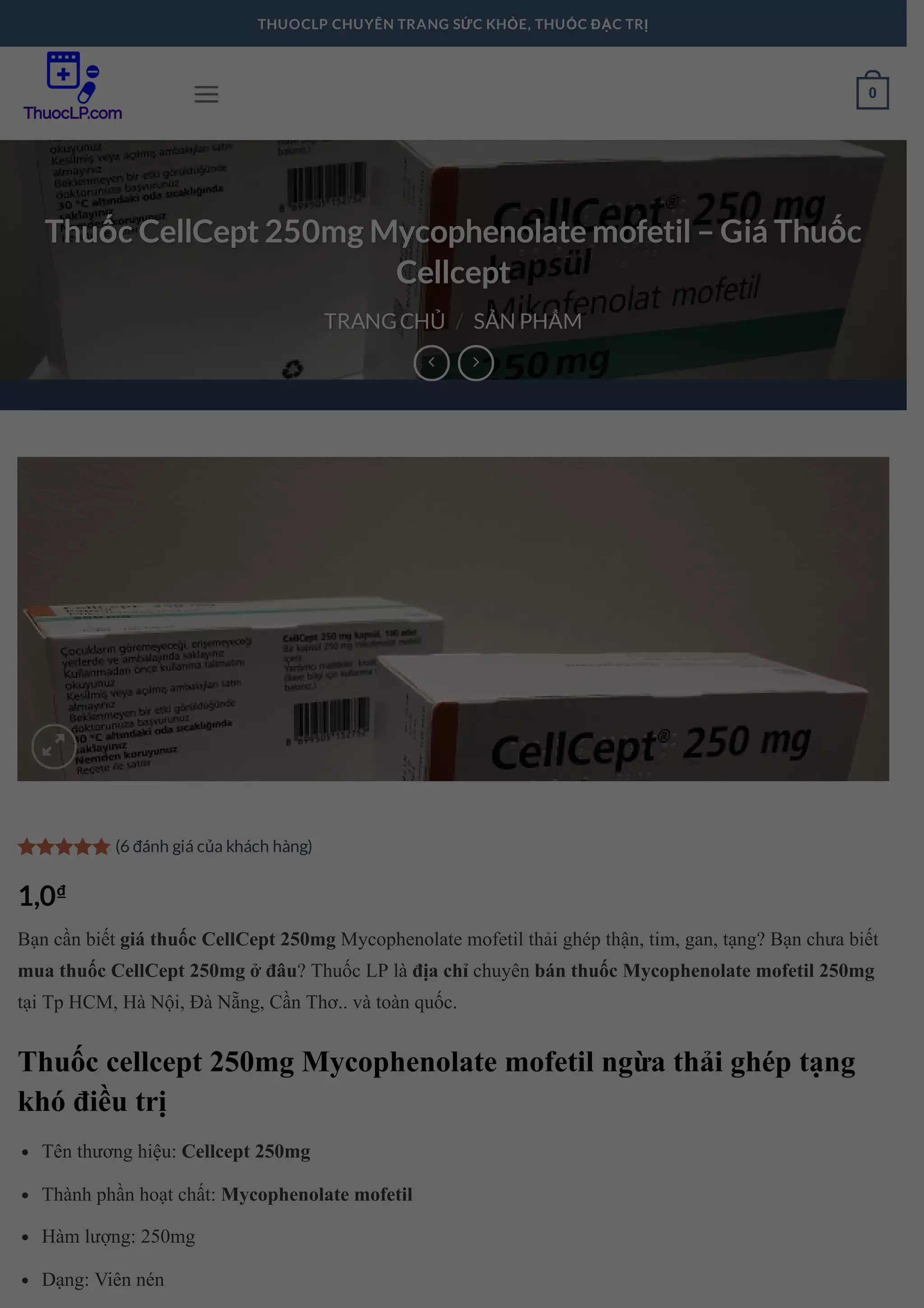 Thuoc CellCept 250mg Mycophenolate mofetil | ThuocLP | PDF