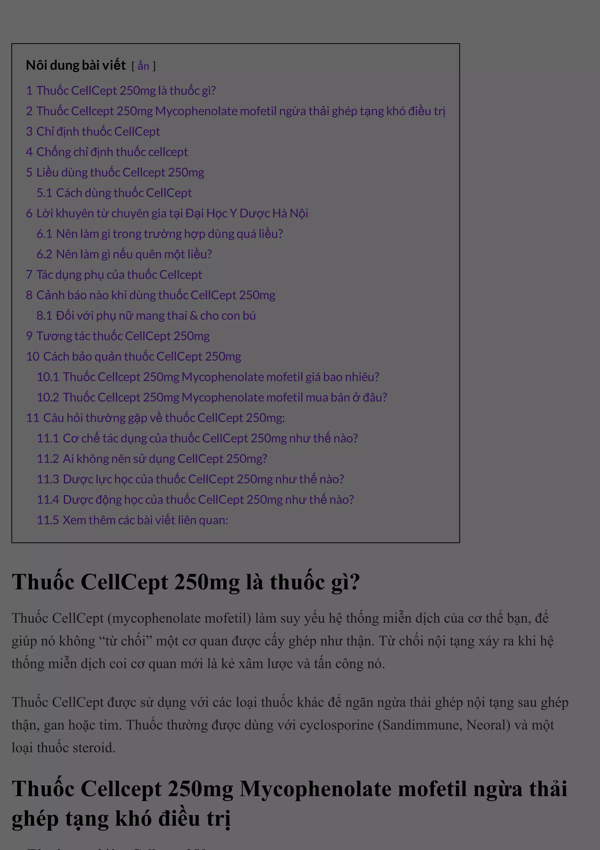 Thuoc CellCept 250mg Mycophenolate mofetil | ThuocLP | PDF