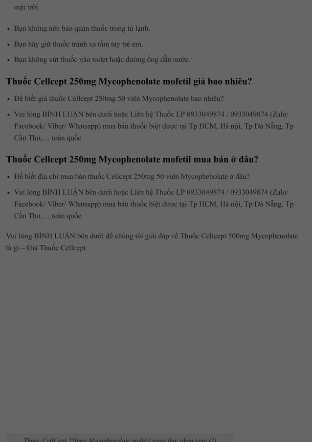 Thuoc CellCept 250mg Mycophenolate mofetil | ThuocLP | PDF