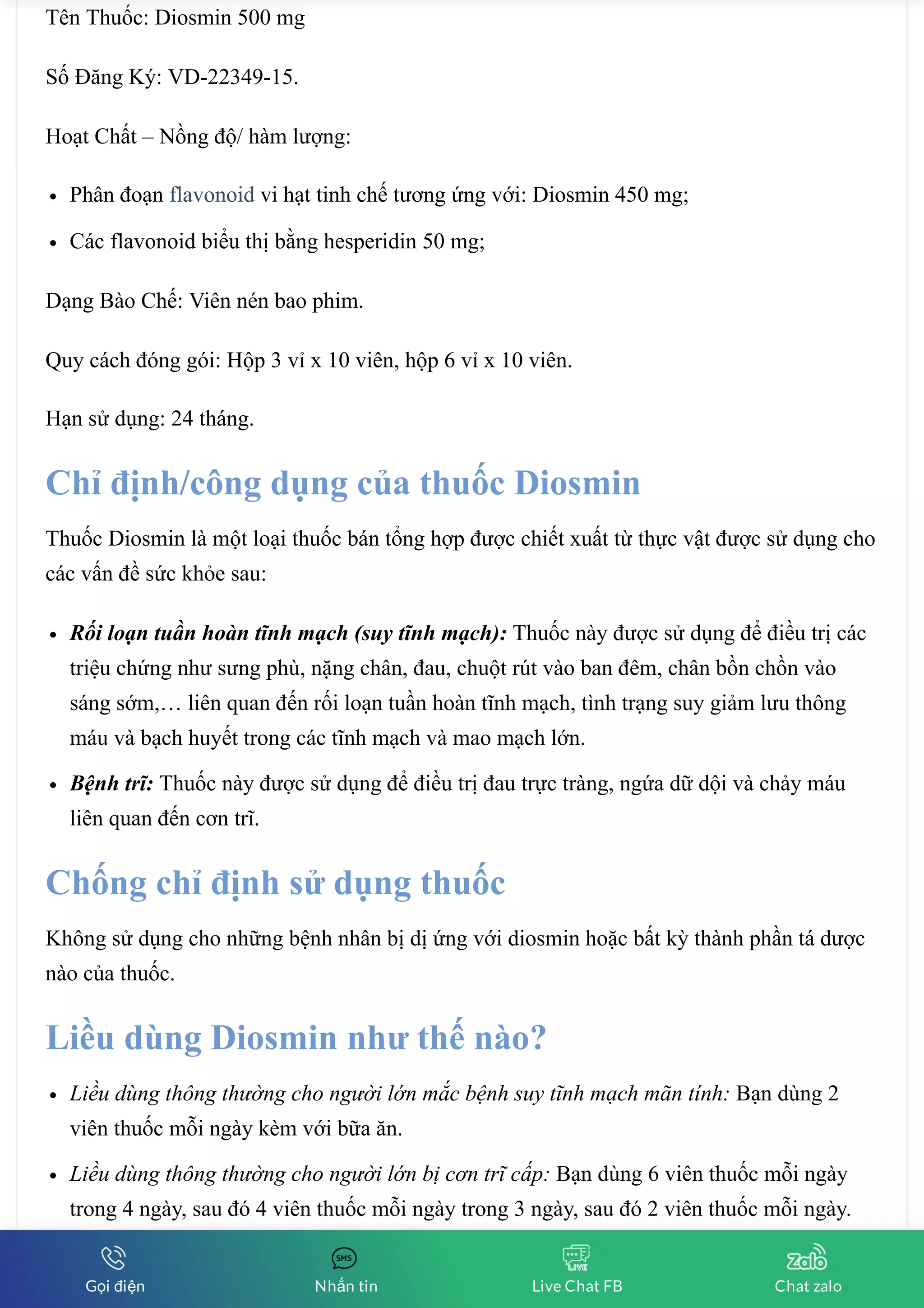 Thuoc diosmin hesperidin Tac dung chi dinh | ThuocLP | PDF