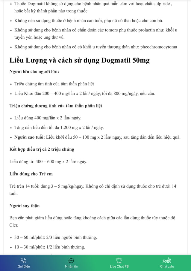 Thuoc Dogmatil 50mg Lieu dung luu y huong dan su dung | ThuocLP | PDF