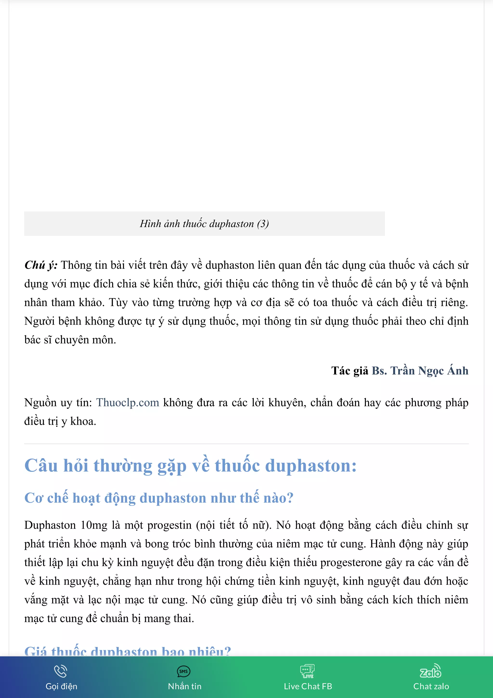 Duphaston Thuoc dieu tri roi loan kinh nguyet vo sinh| ThuocLP | PDF