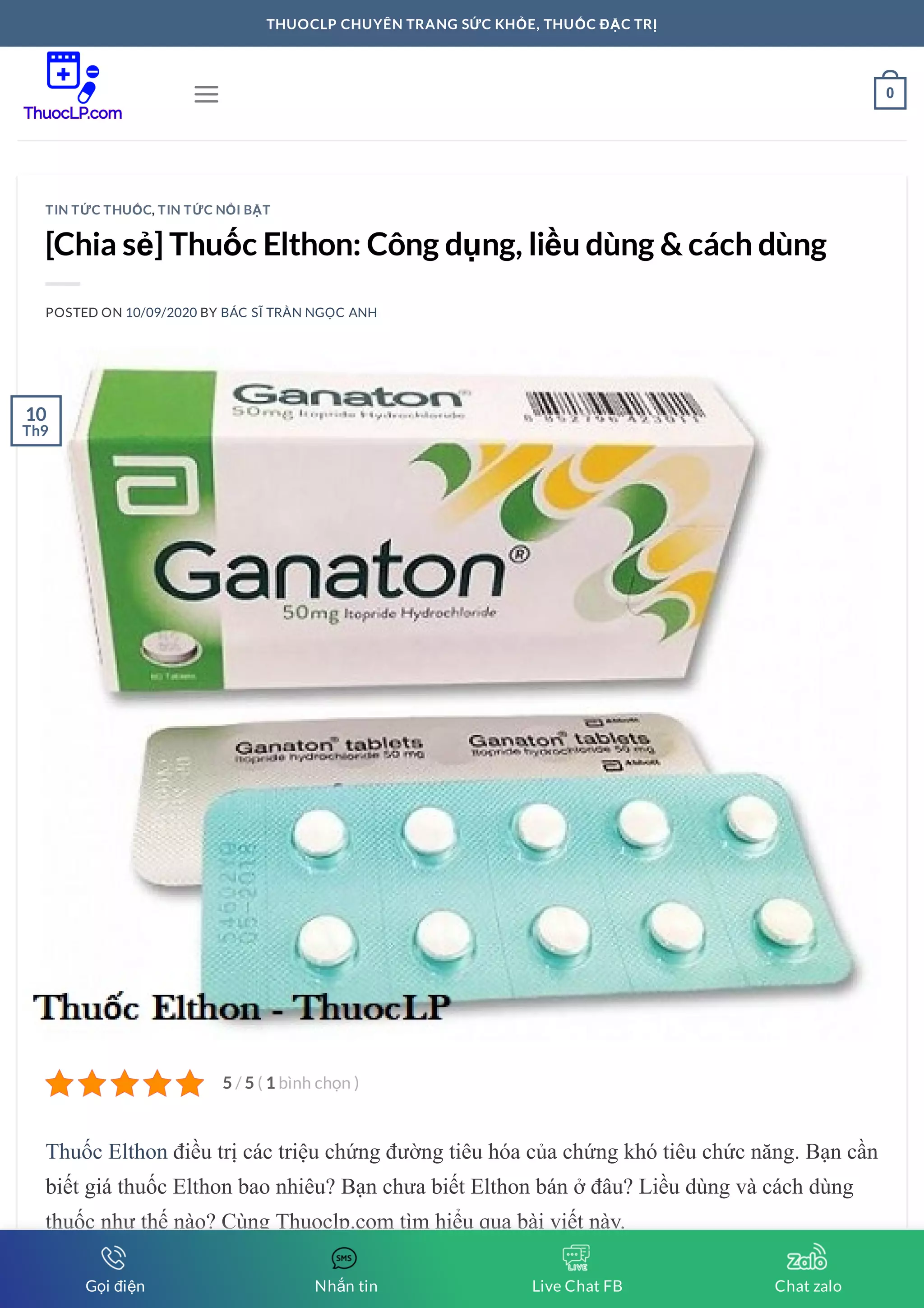 Thuoc Elthon tablets 50mg Cong dung lieu dung | ThuocLP | PDF