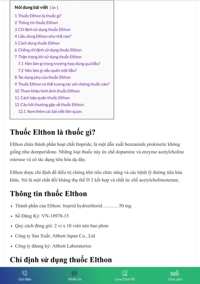 Thuoc Elthon tablets 50mg Cong dung lieu dung | ThuocLP | PDF