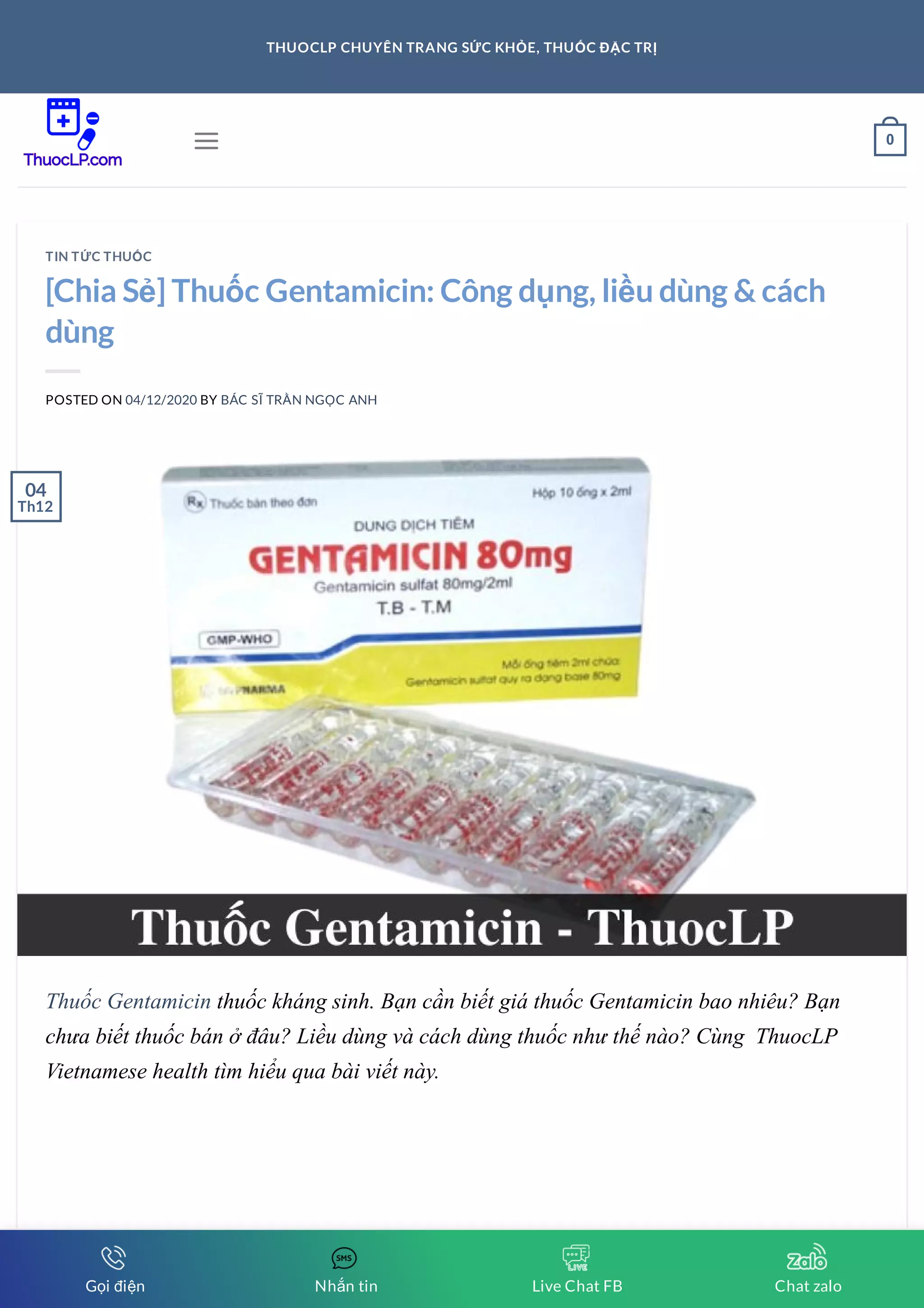 thuoc gentamicin cong dung cach dung va luu y | ThuocLP | PDF