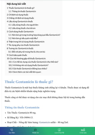 thuoc gentamicin cong dung cach dung va luu y | ThuocLP | PDF