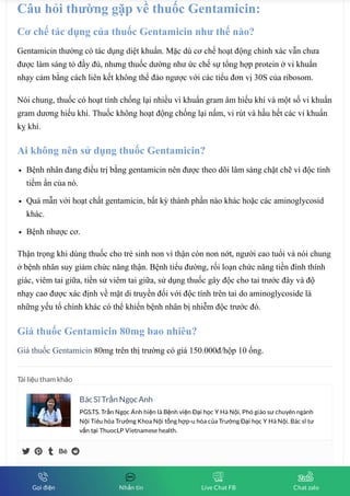 thuoc gentamicin cong dung cach dung va luu y | ThuocLP | PDF