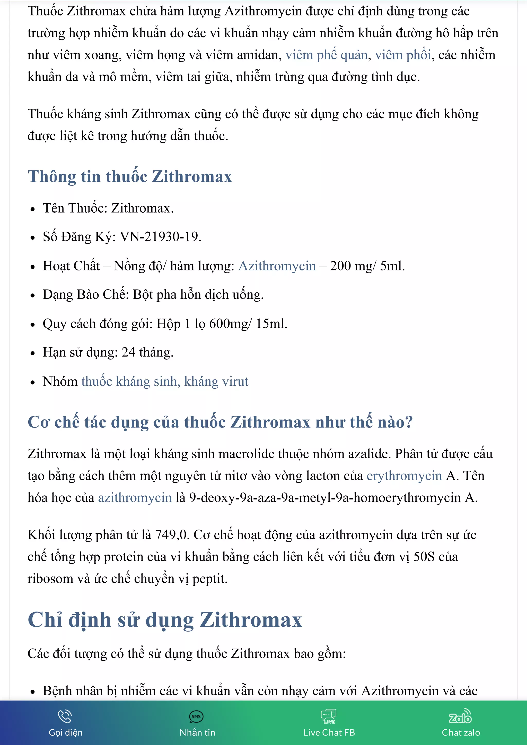 thuoc khang sinh zithromax 500mg cong dung va cach dung | ThuocLp ...