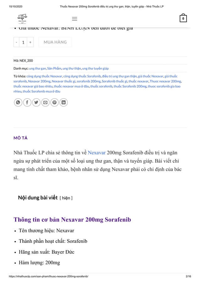 Thuoc nexavar 200mg sorafenib dieu tri ung thu gan than tuyen bs lucy trinh | PDF