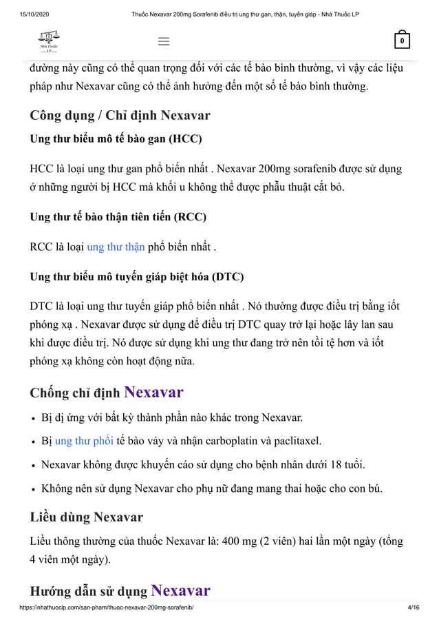 Thuoc nexavar 200mg sorafenib dieu tri ung thu gan than tuyen bs lucy trinh | PDF