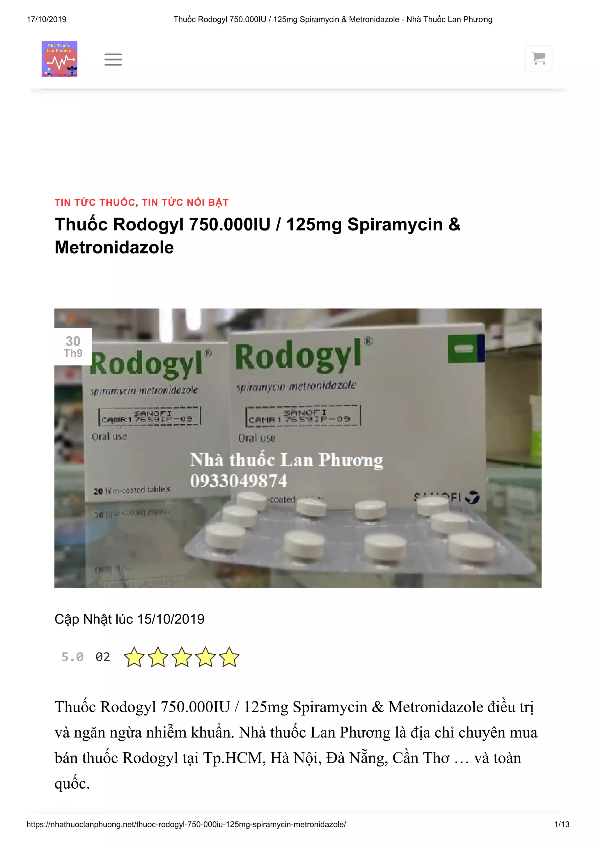 Thuoc rodogyl 750.000 iu/ 125mg spiramycin, metronidazole | PDF