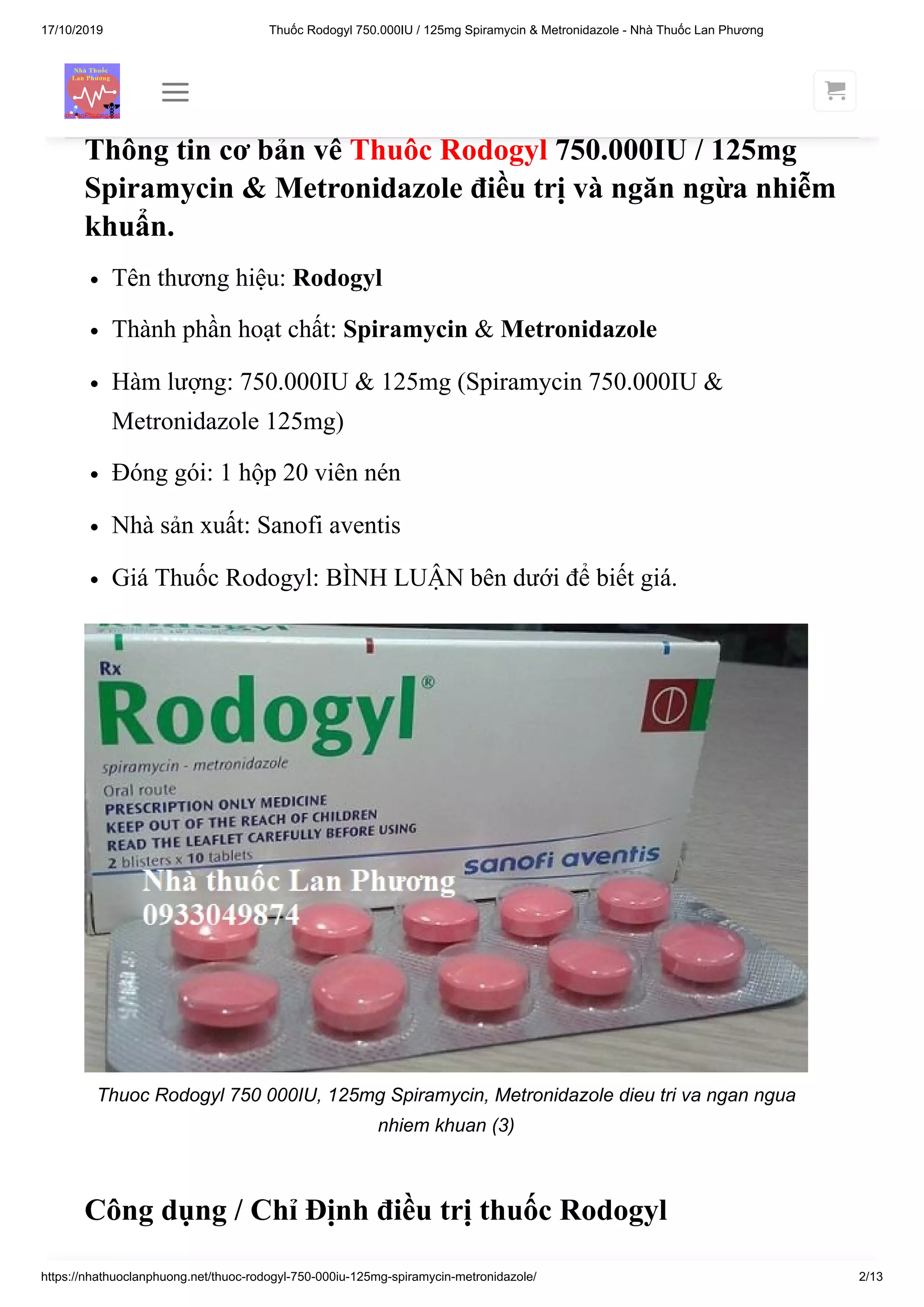 Thuoc rodogyl 750.000 iu/ 125mg spiramycin, metronidazole | PDF