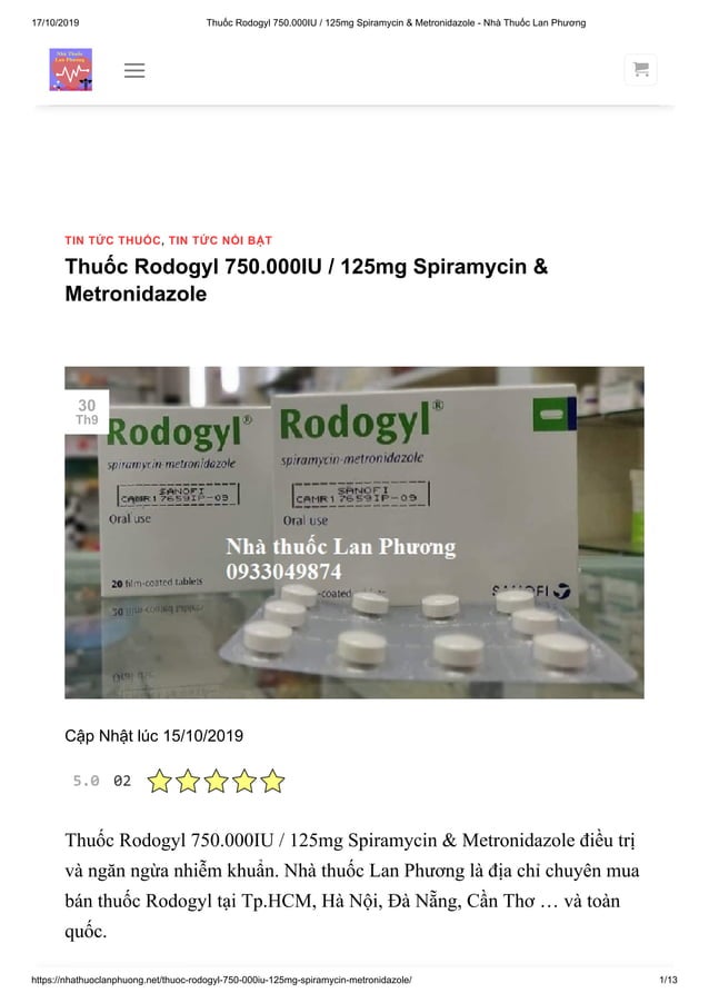 Thuoc rodogyl 750.000 iu/ 125mg spiramycin, metronidazole | PDF