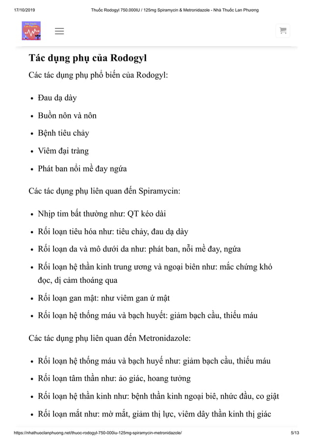 Thuoc rodogyl 750.000 iu/ 125mg spiramycin, metronidazole | PDF
