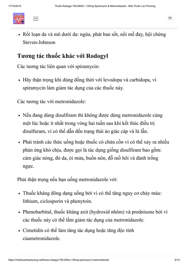 Thuoc rodogyl 750.000 iu/ 125mg spiramycin, metronidazole | PDF