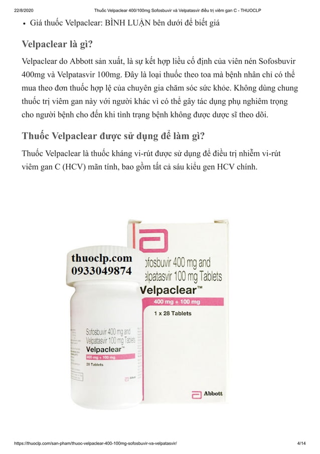Thuoc velpaclear 400 100mg sofosbuvir va velpatasvir dieu tri viem gan ...