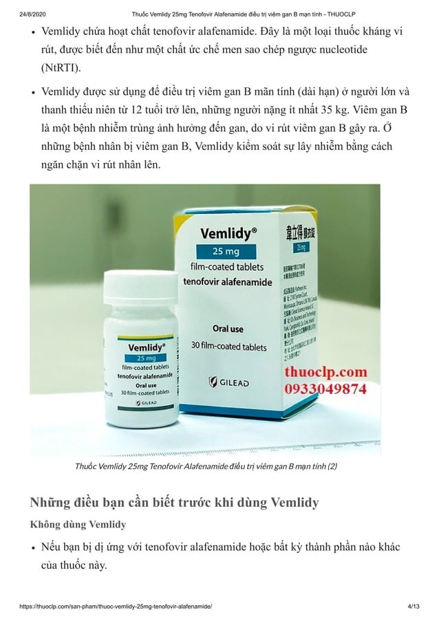Thuoc vemlidy 25mg tenofovir alafenamide dieu tri viem gan b man tinh | PDF