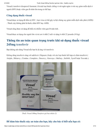 Thuoc viread 300mg tenofovir gia bao nhieu healthy ung thu | PDF