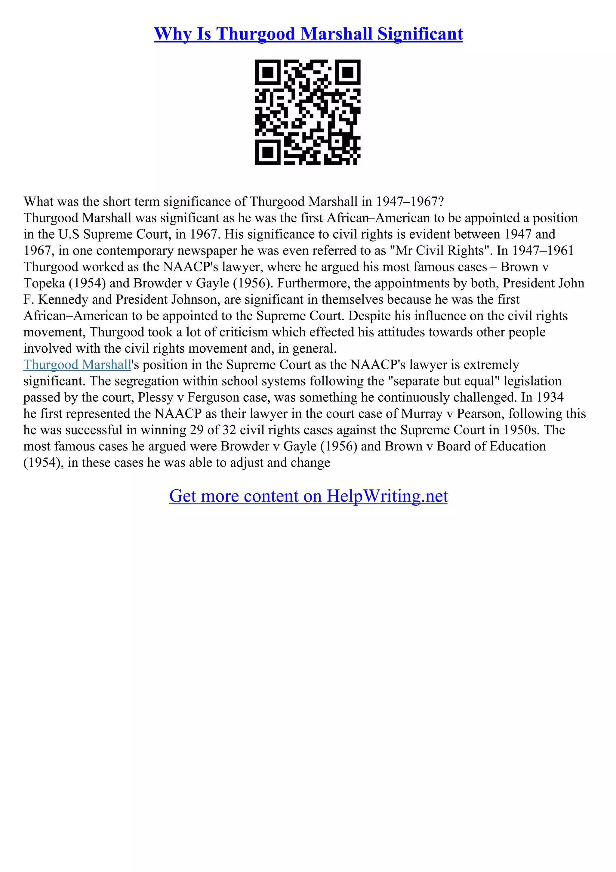Thurgood Marshall Essay | PDF