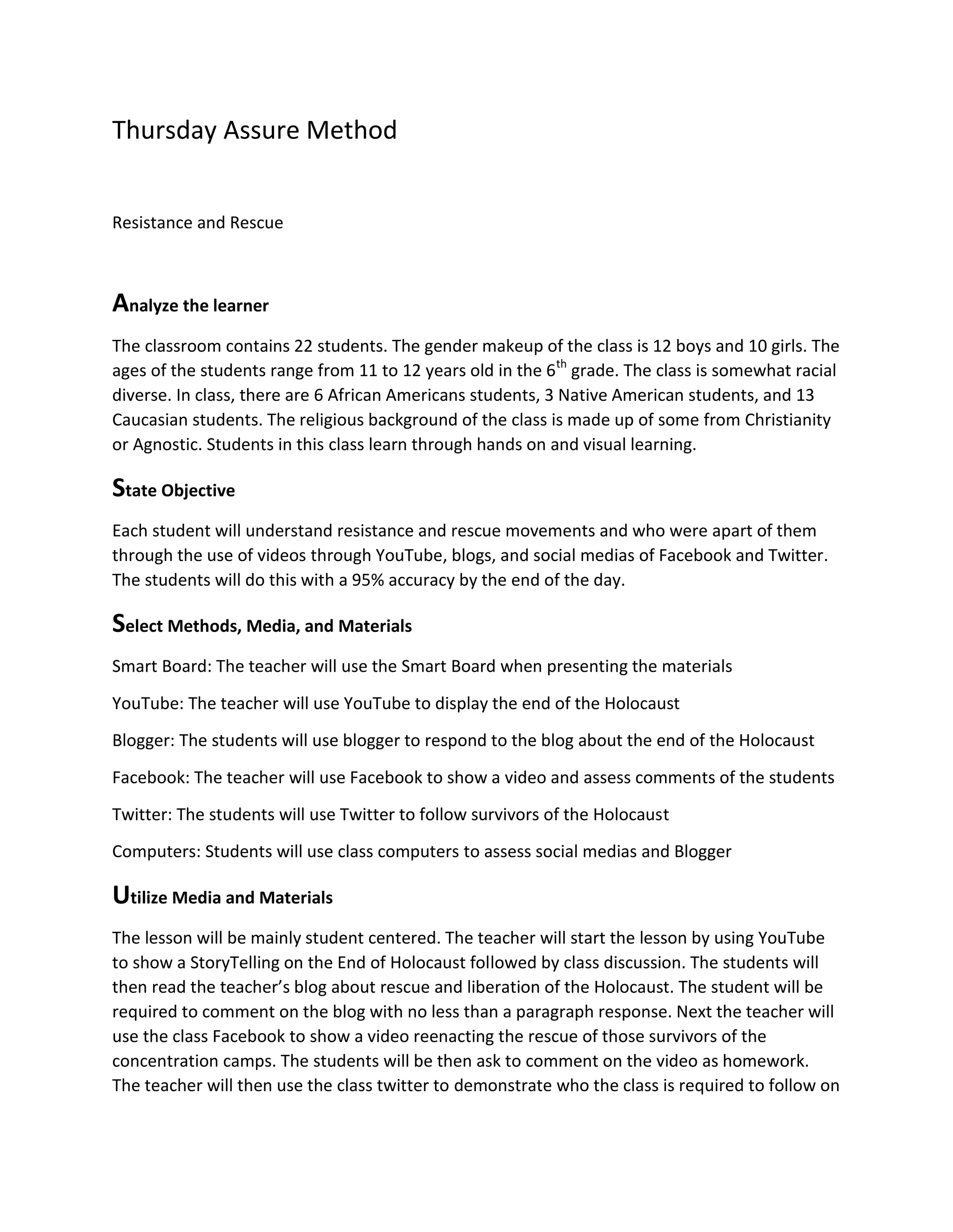 Thursday assure method | DOCX