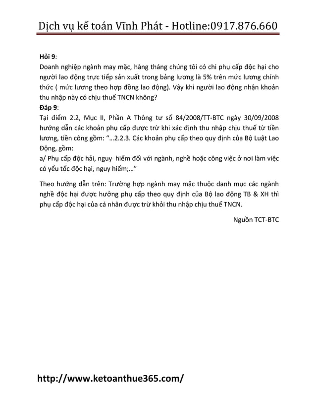 Thuế tncn đối với phụ cấp độc hại | PDF