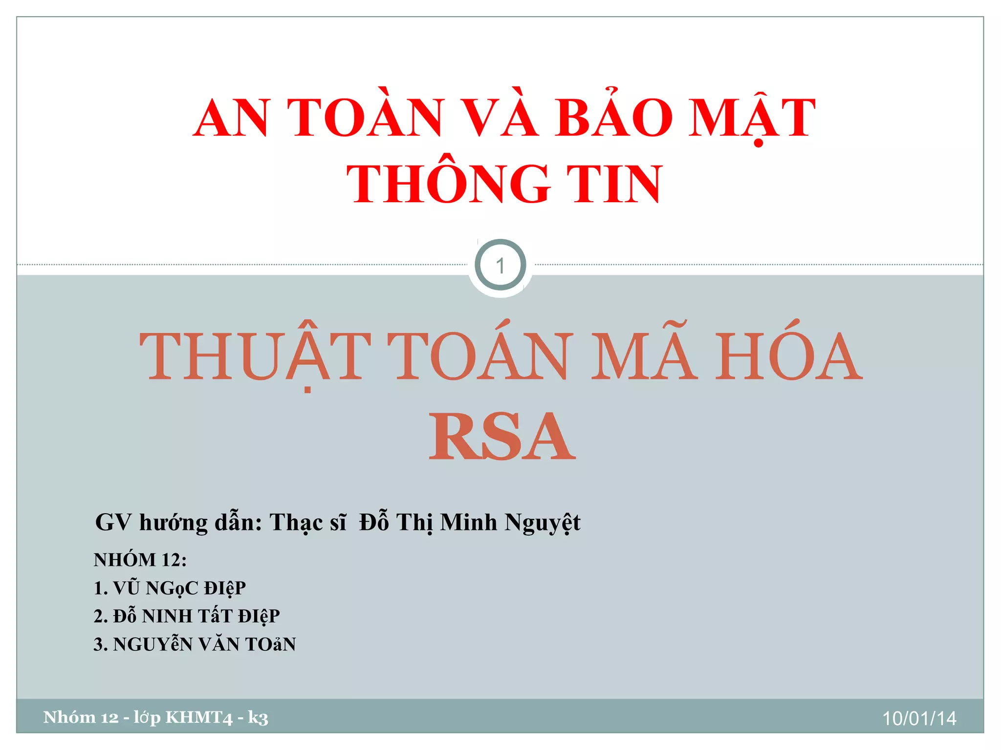 Thuật toán mã hóa rsa | PPT