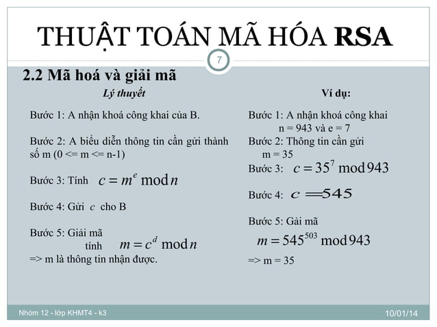 Thuật toán mã hóa rsa | PPT