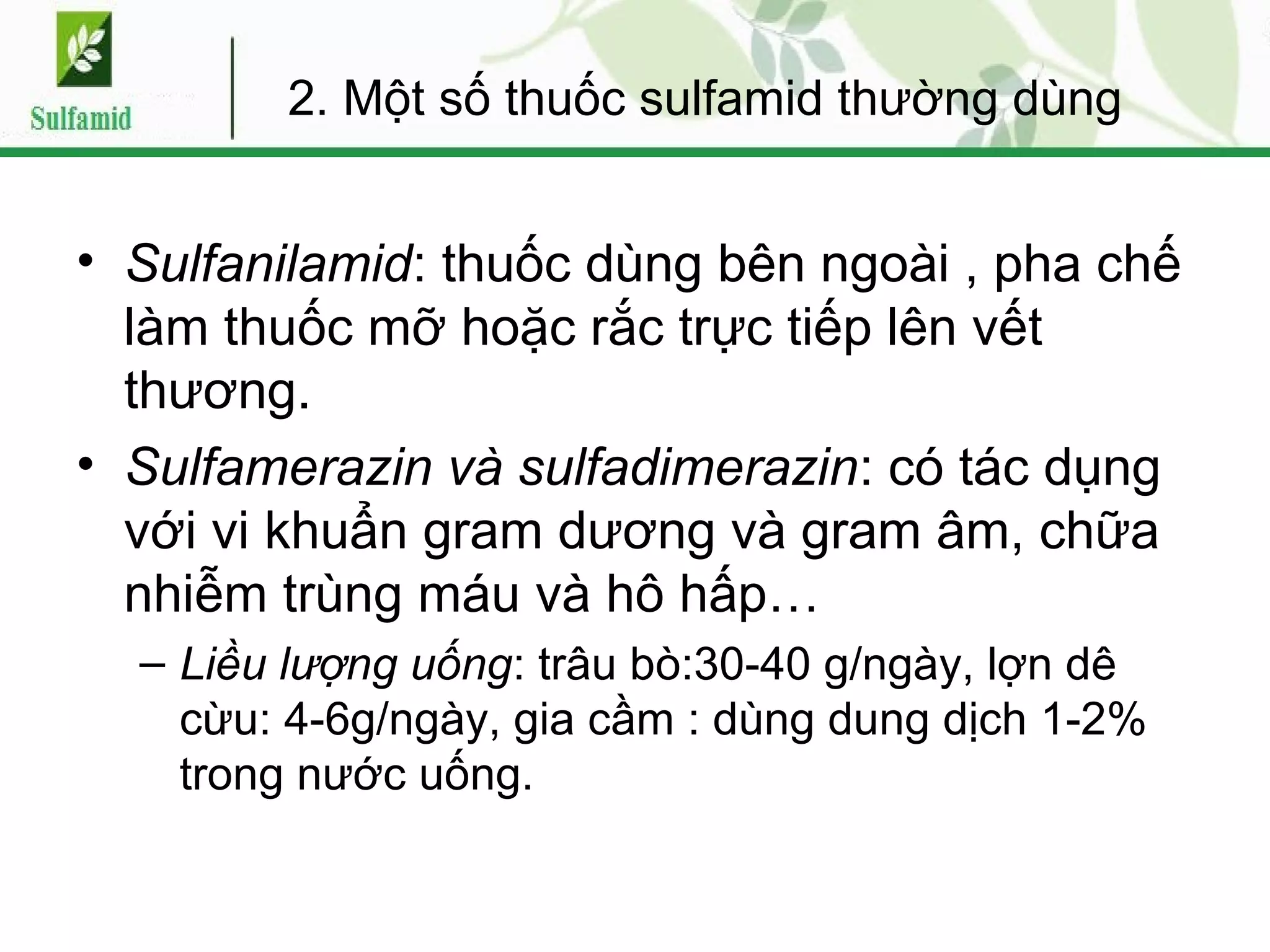 Thu y c1. thuốc kháng sinh sulfamid | PPT