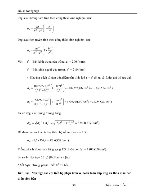 Đề tài: Tính toán kiểm tra hệ thống phanh ô tô sau cải tạo, HAY | DOC