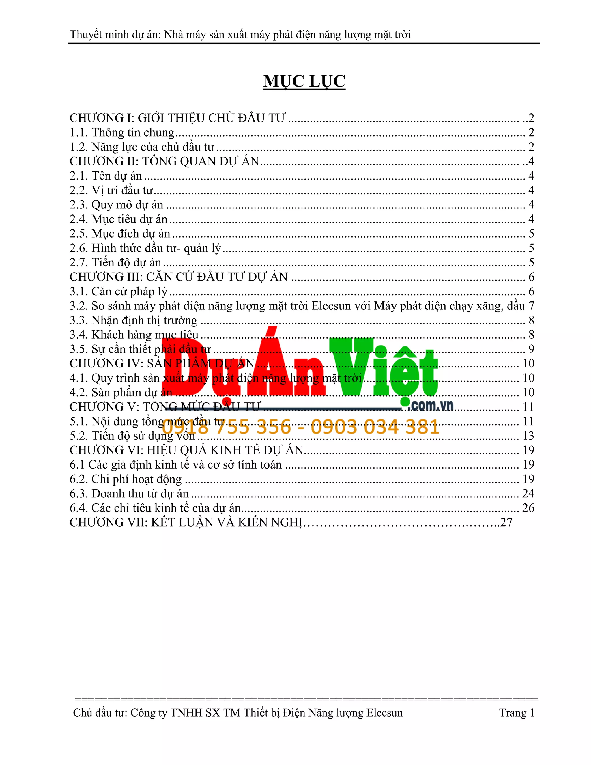Thuyết minh dự án Nhà máy Sản xuất máy phát điện năng lượng mặt trời ...
