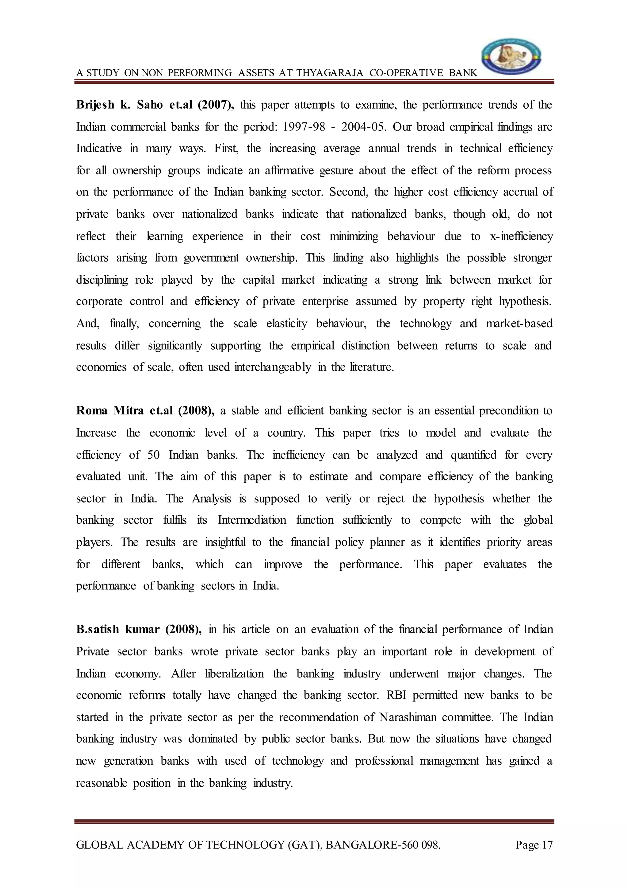 Thyagaraj co operative bank project report | DOCX