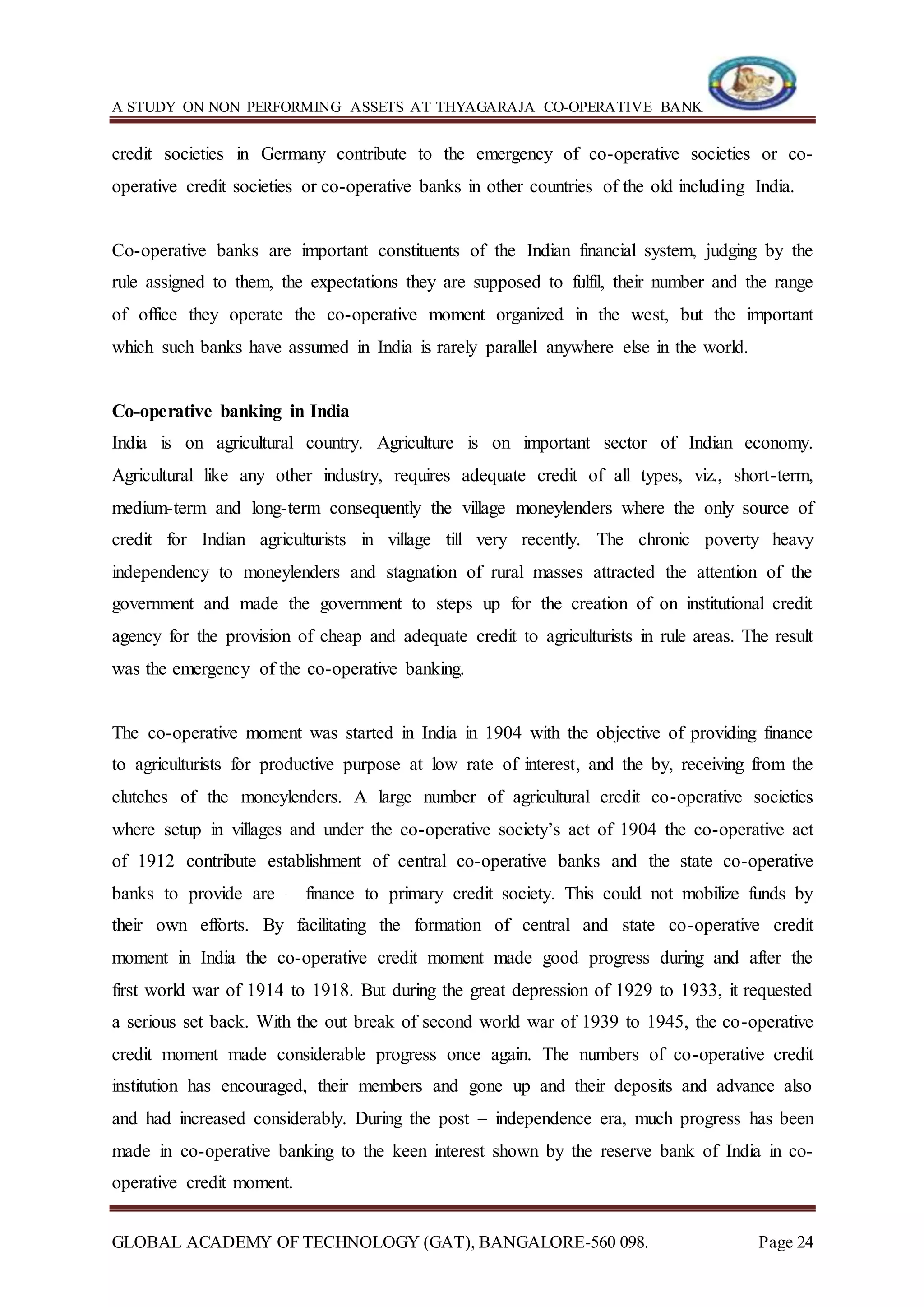 Thyagaraj co operative bank project report | DOCX