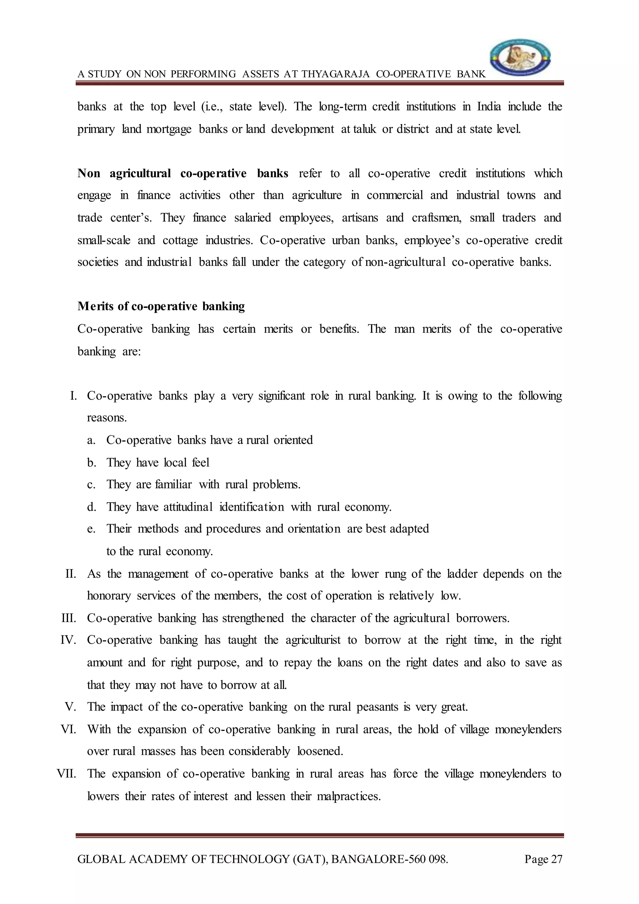 Thyagaraj co operative bank project report | DOCX