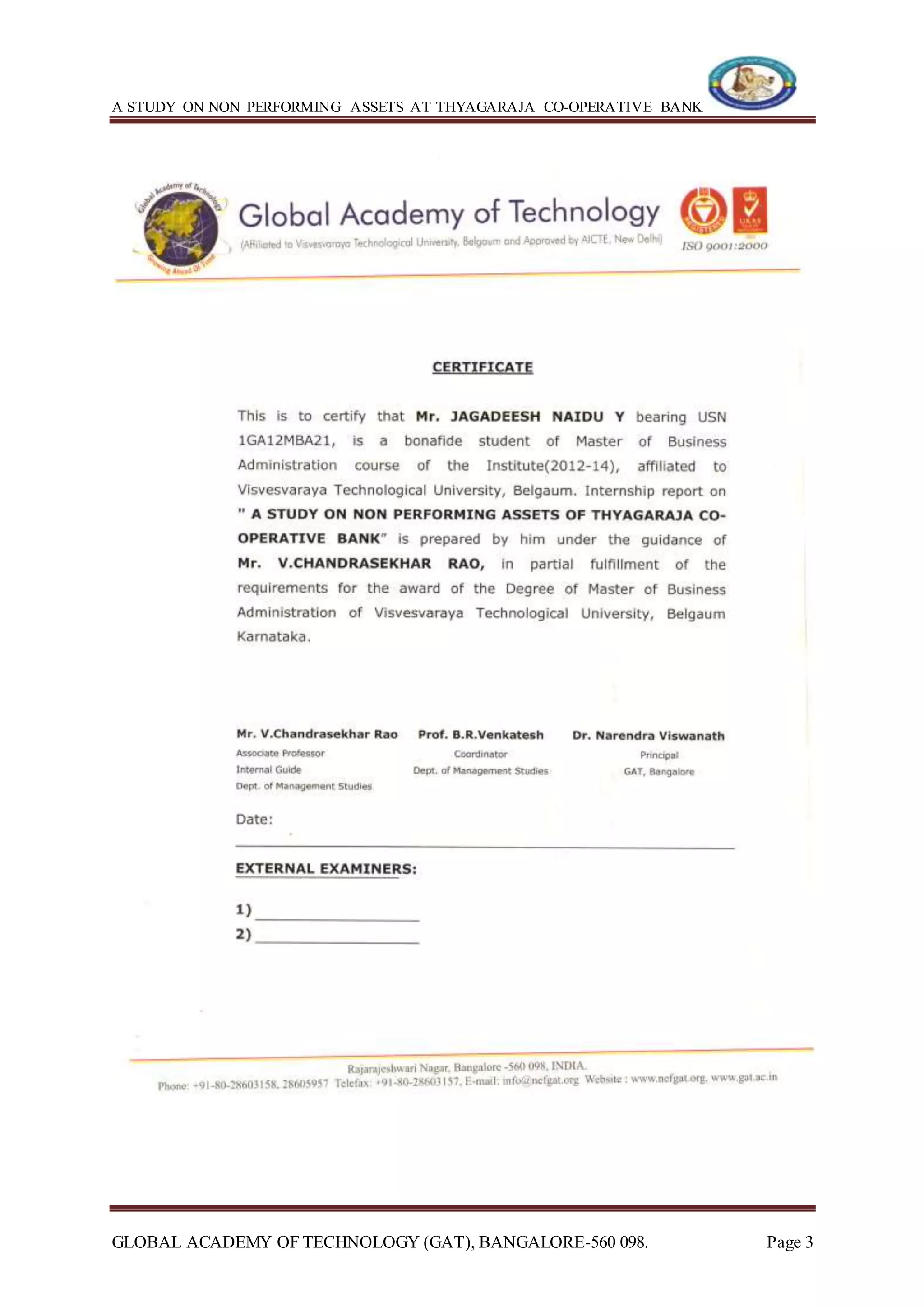 Thyagaraj co operative bank project report | DOCX