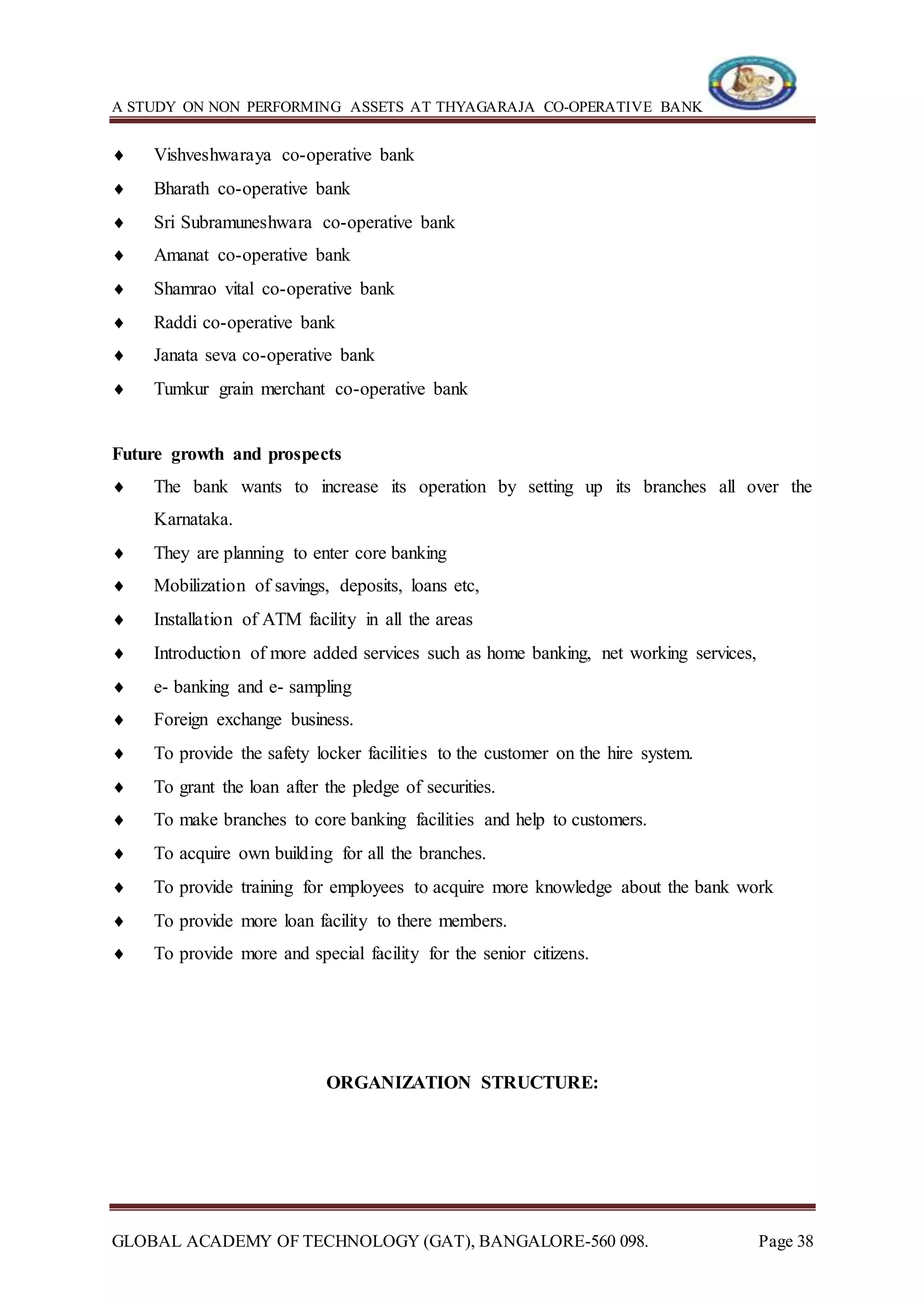 Thyagaraj co operative bank project report | DOCX