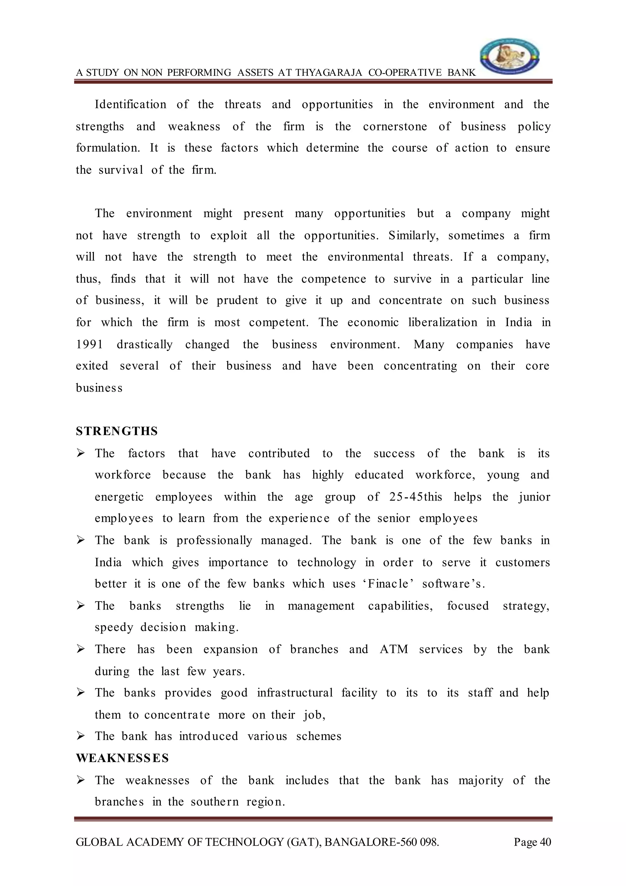 Thyagaraj co operative bank project report | DOCX