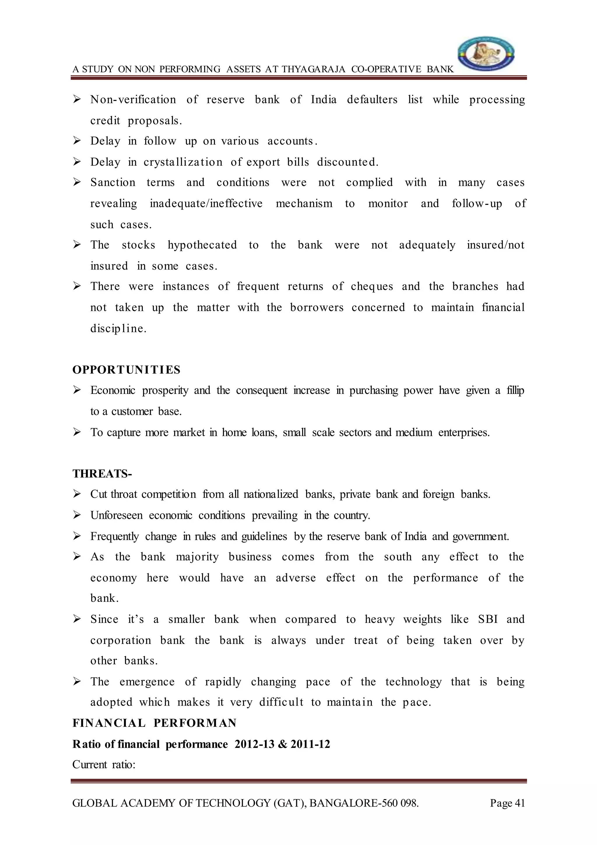 Thyagaraj co operative bank project report | DOCX