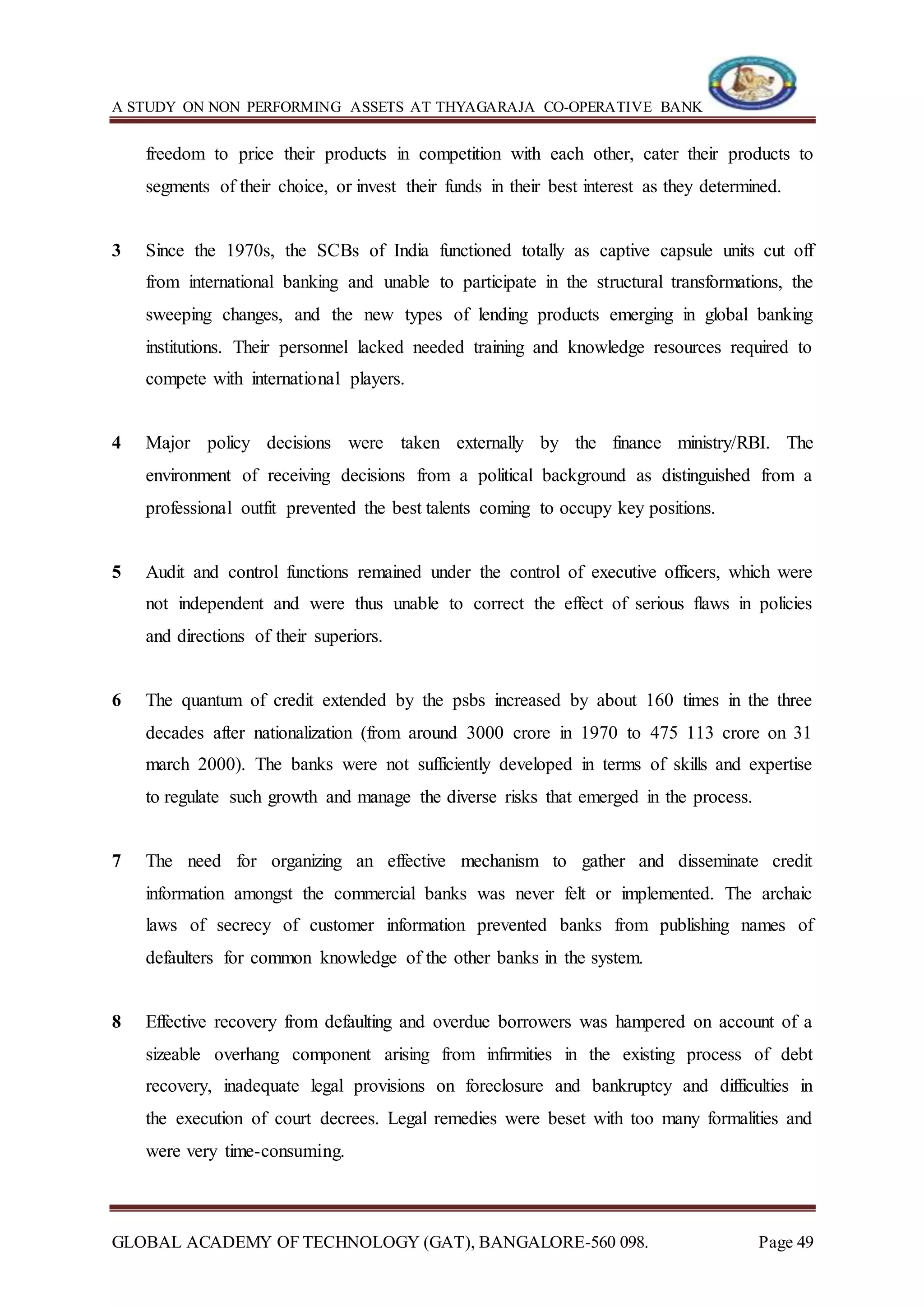 Thyagaraj co operative bank project report | DOCX