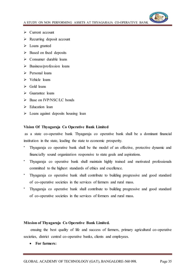 Thyagaraj co operative bank project report | PDF