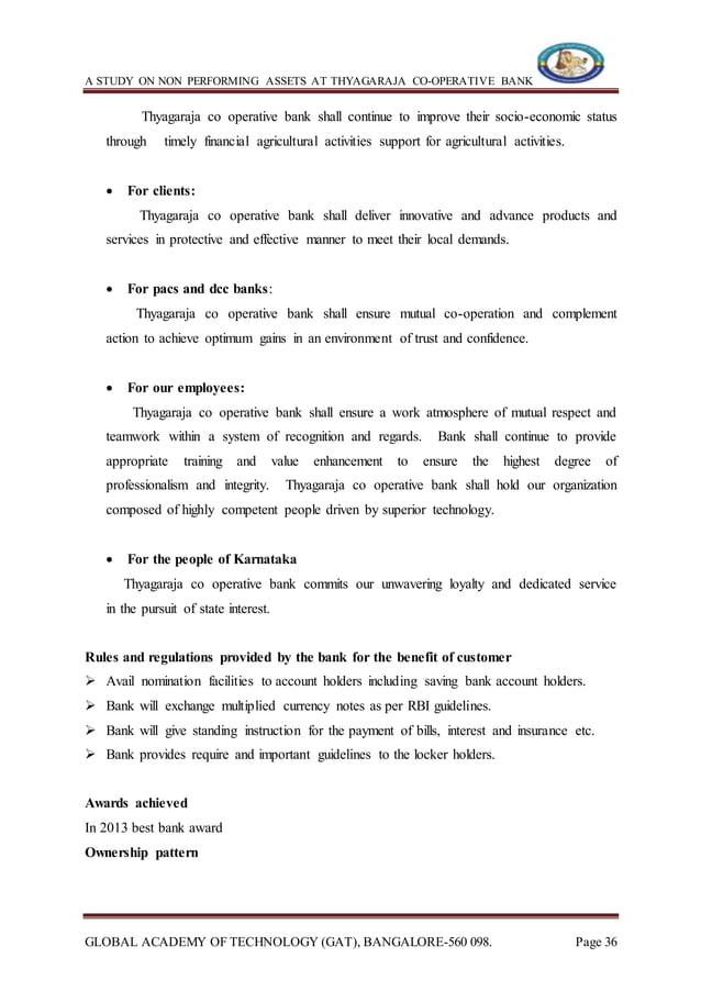Thyagaraj co operative bank project report | DOCX